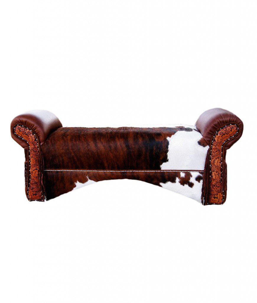 Western Bench in Tricolor Cowhide and Hand Tooled Leather