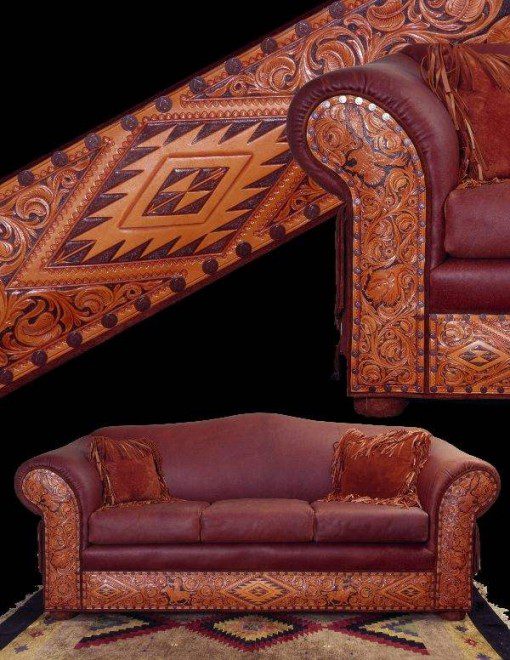 Hand tooled leather sofa - Elegant Western & Rustic Furniture