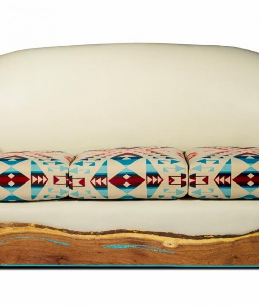 Turquoise Inlay Western Leather Sofa - Rustic Artistry