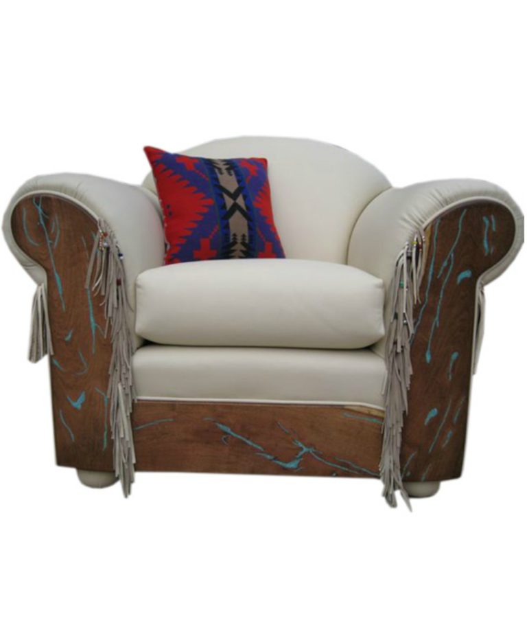 Western Leather Arm Chair with Inlaid Turquoise