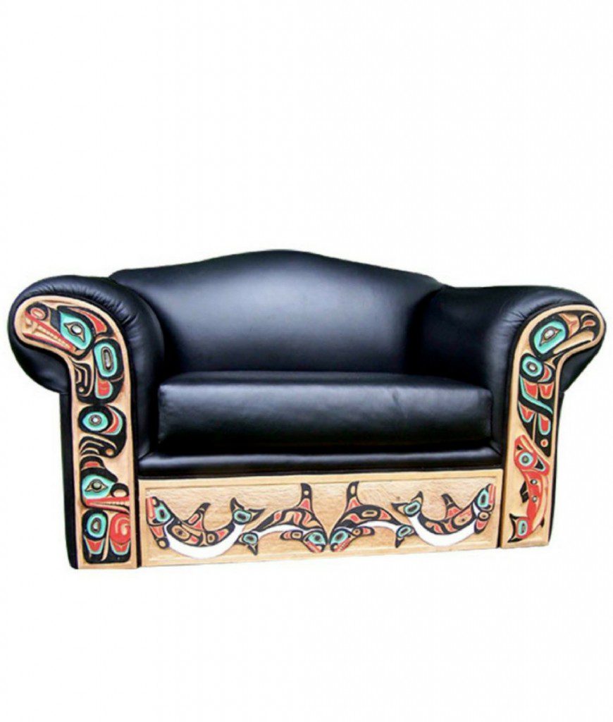 Leather Arm Chair with Pacific Northwest Tribal Art Painting