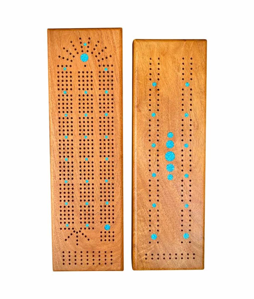Mesquite Wood Cribbage Boards with Turquoise Inlay - Rustic Artistry