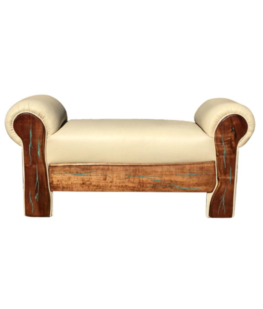 Southwest / Western Style Leather Bench with Turquoise Inlay Mesquite
