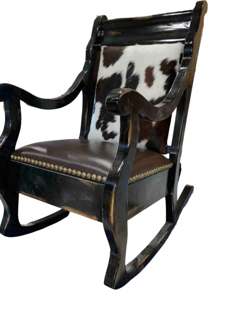 Leather and Cowhide Rocking Chair - Western Rocking Chair