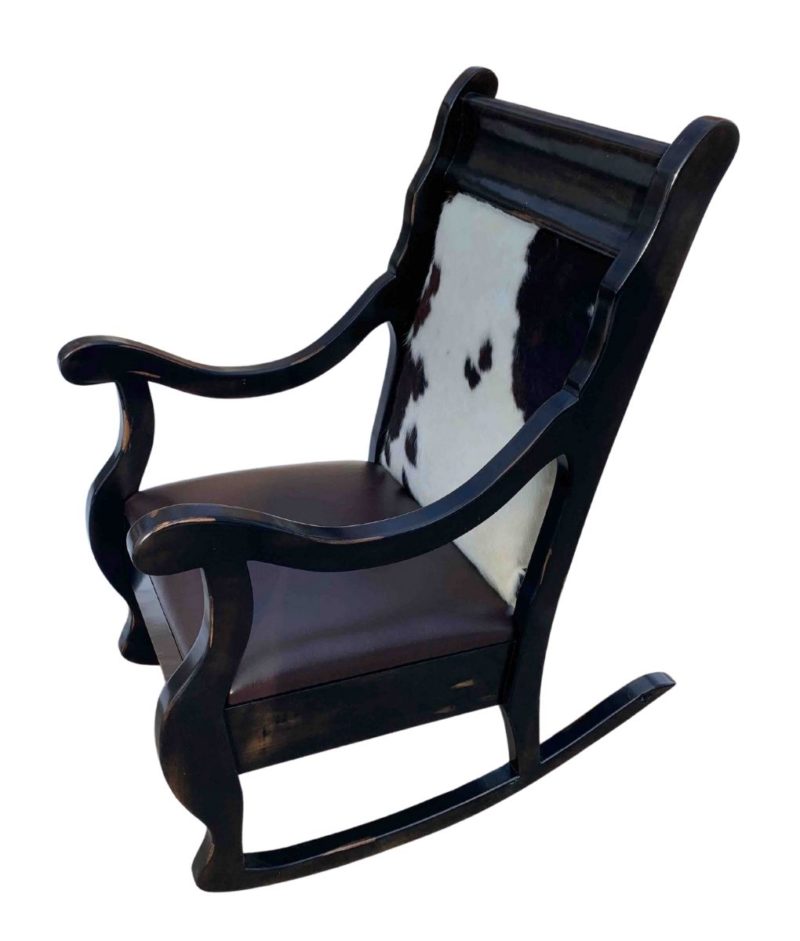 Leather and Cowhide Rocking Chair - Western Rocking Chair