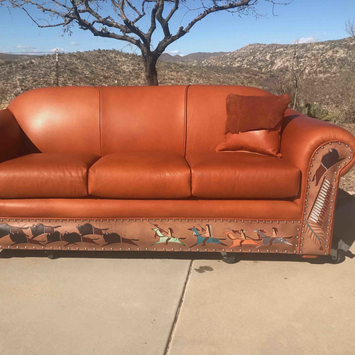 Native American Sofa with Painted Buffalo Hunt