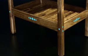 Turquoise Inlay Wood Marquetry End Table with Drawer and Shelf