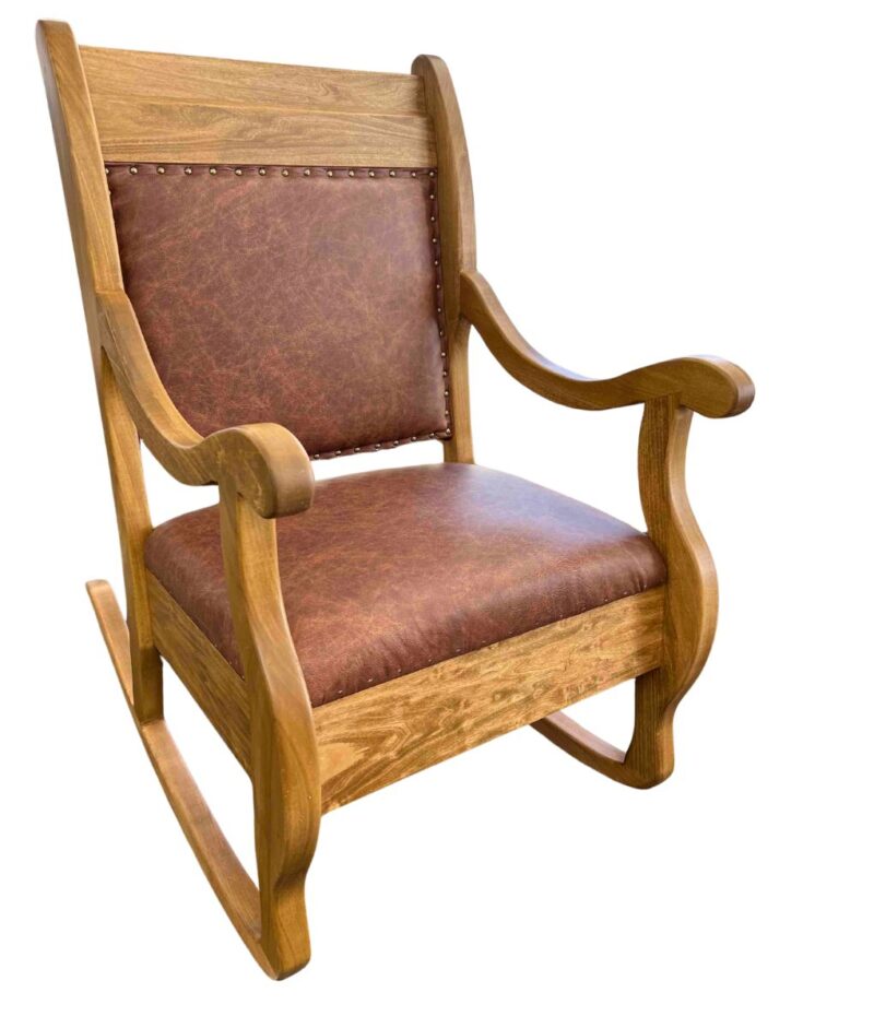 Traditional Rocking Chair Wood Frame with Leather or Cowhide Seat