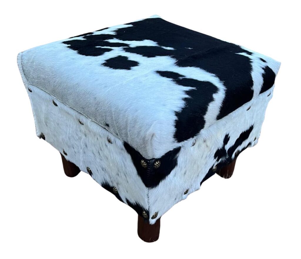 Cowhide Ottoman with Horse Bits - Rustic Artistry