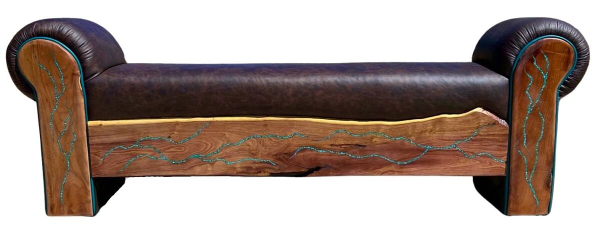 Southwest / Western Style Leather Bench with Turquoise Inlay Mesquite