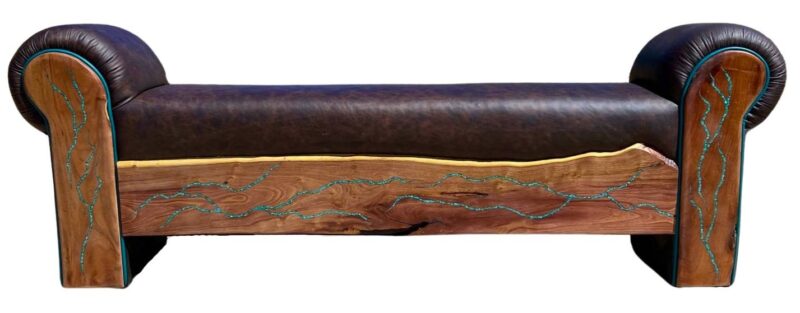 Southwest / Western Style Leather Bench with Turquoise Inlay Mesquite