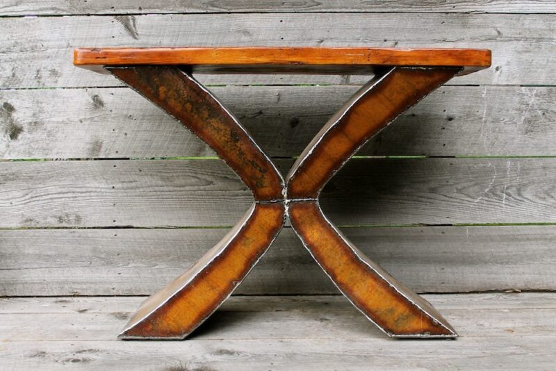 Reclaimed Metal and Wood X Base Console Table